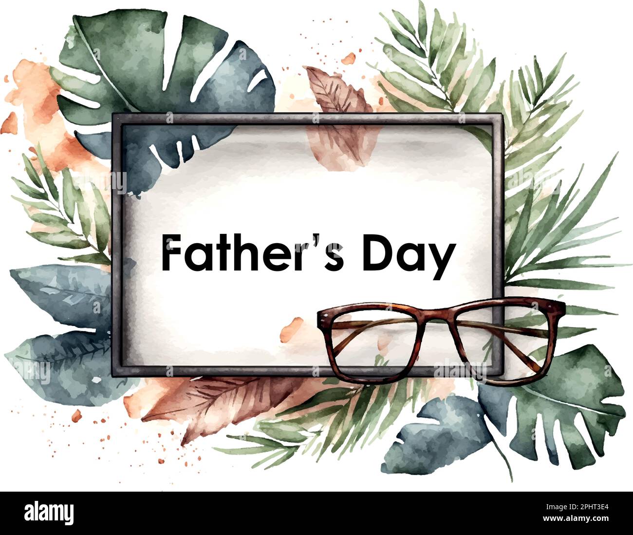 Happy Father's Day in watercolor frame design Vector background for ...
