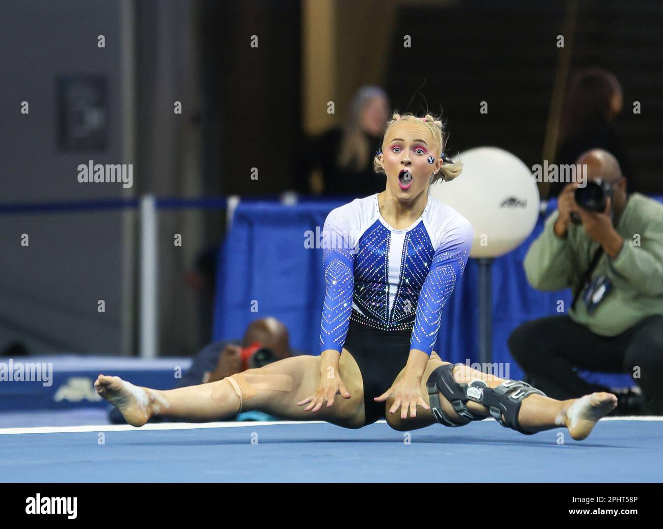 Los Angeles, OK, USA. 29th Mar, 2023. BYU's Rebekah Ripley performs her ...