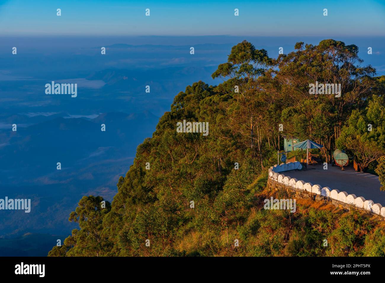 Aerial view of Lipton's seat viewpoint and adjacent tea plantations at ...