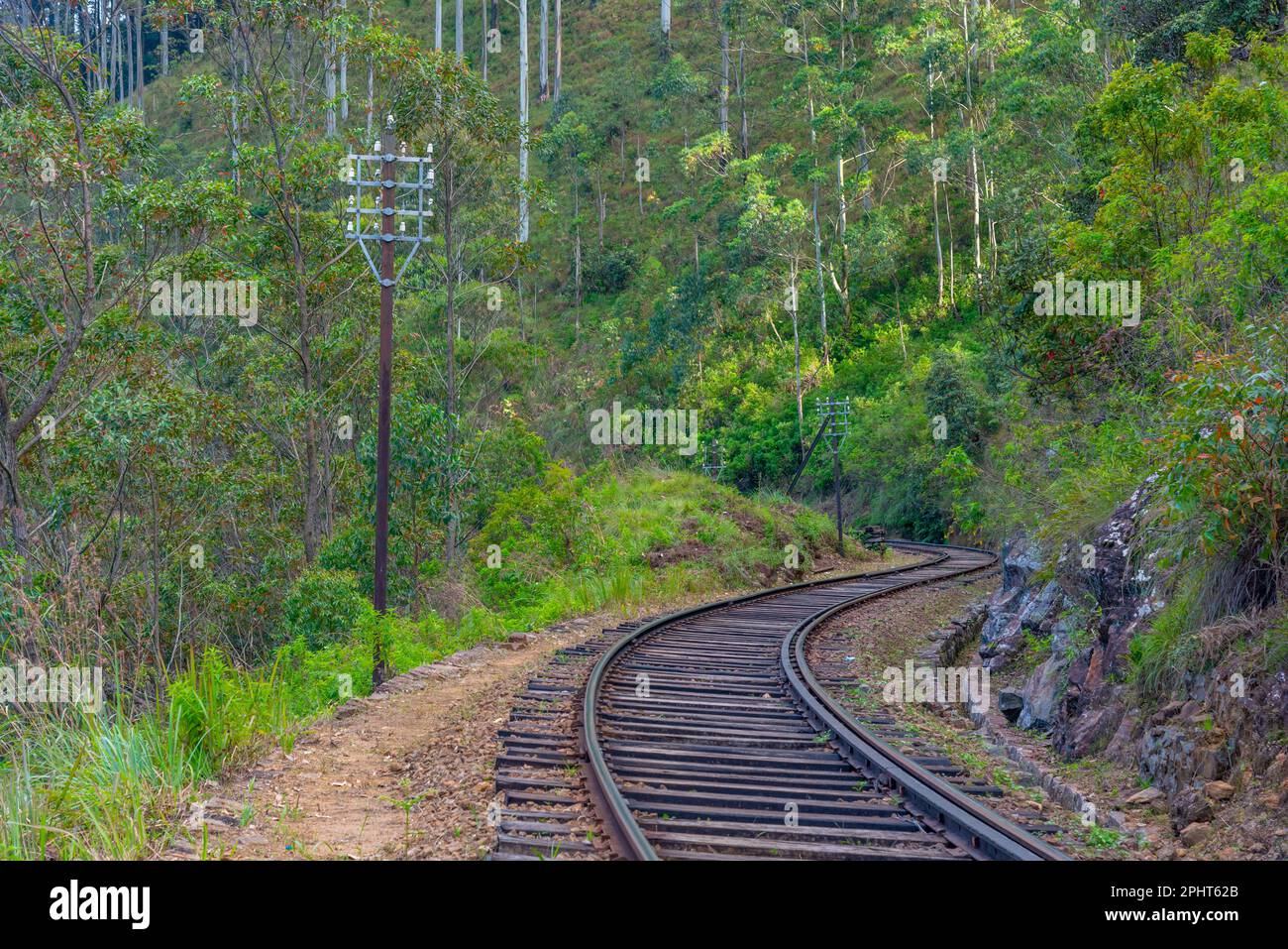 Rail track on a hillside track among tea plantations at Sri Lanka Stock ...