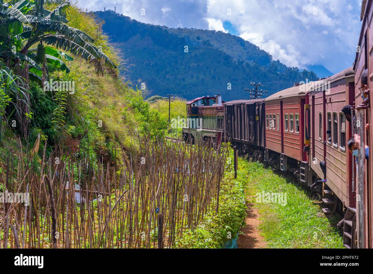 Train winding on a hillside track among tea plantations at Sri Lanka Stock Photo - Alamy