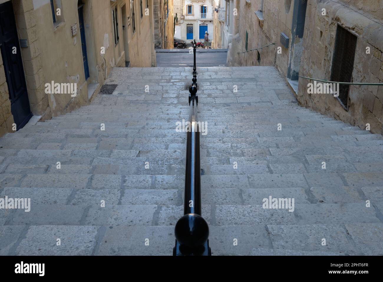 Stone stairs and iron handrails on Mikiel Anton Vassalli Street ...