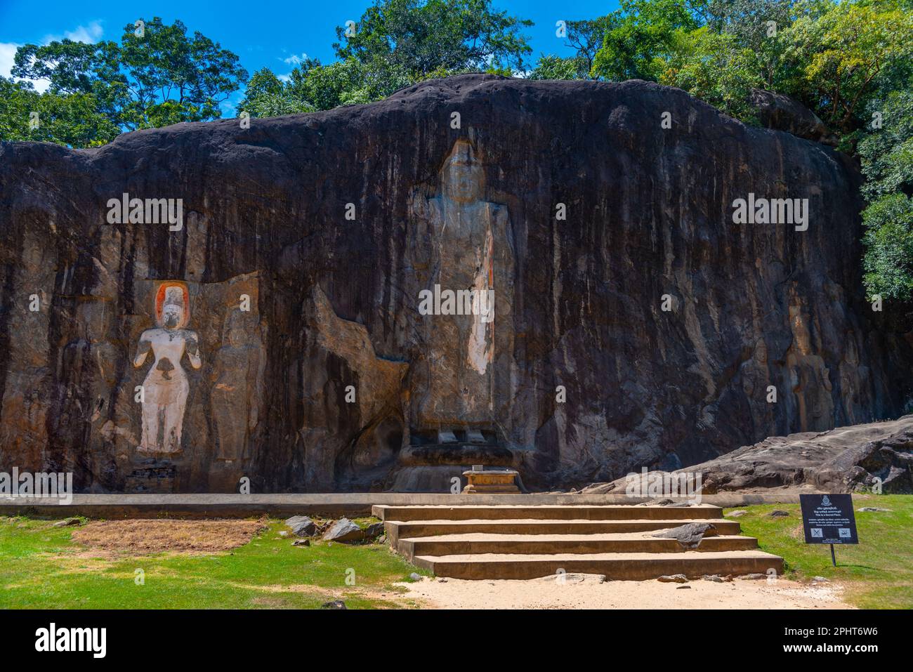 Buddha statues carved into stone at buduruwagala ancient site at Sri ...