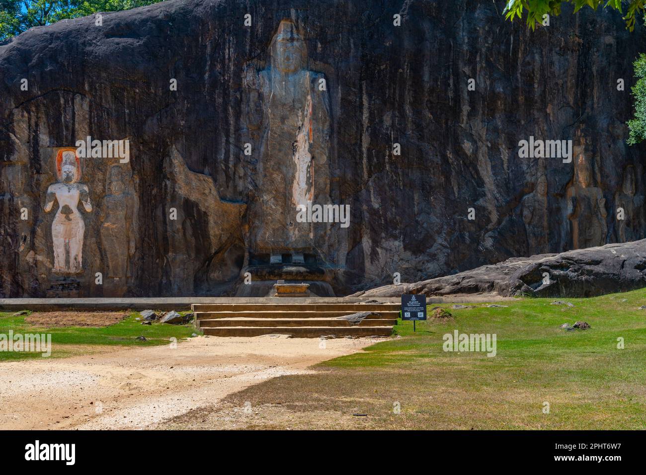 Buddha statues carved into stone at buduruwagala ancient site at Sri ...