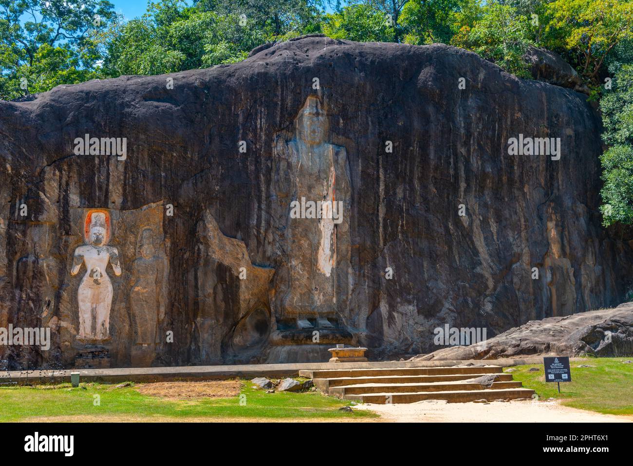 Buddha statues carved into stone at buduruwagala ancient site at Sri ...