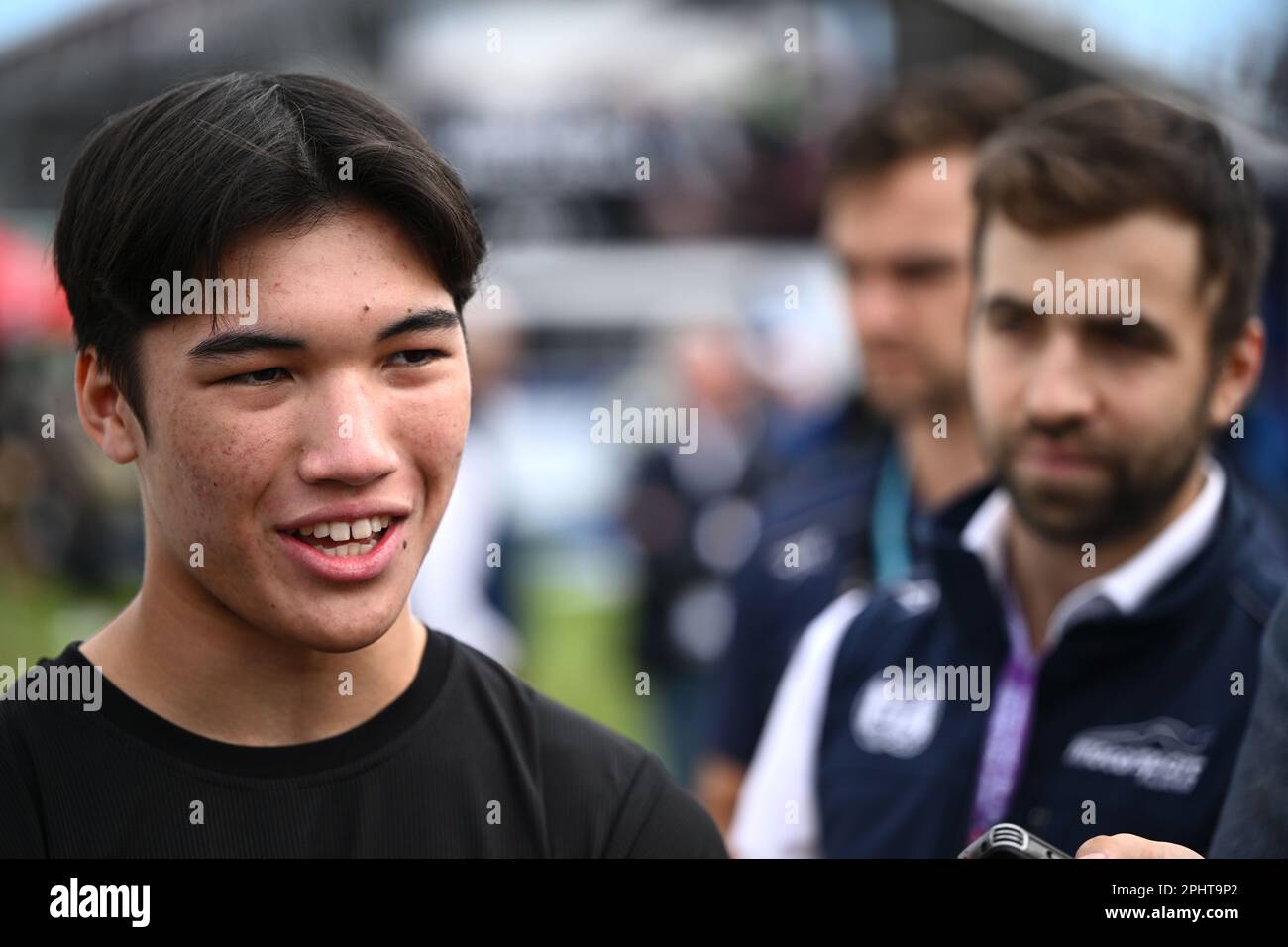 Hugh Barter of Campos Racing Formula 3 speaks to media at a press ...