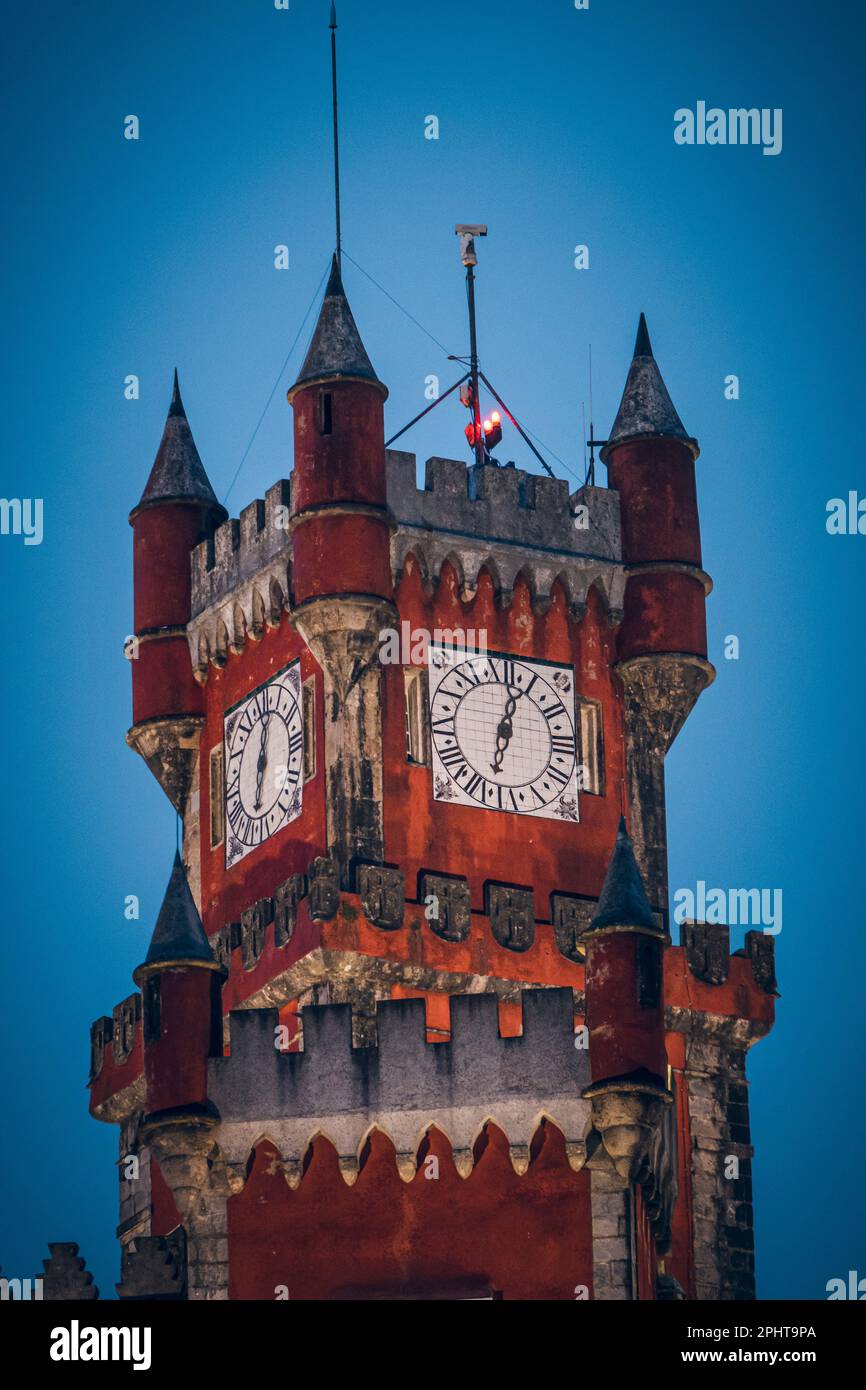 Night image of the Pena National Palace in Sintra, Portugal Stock Photo ...