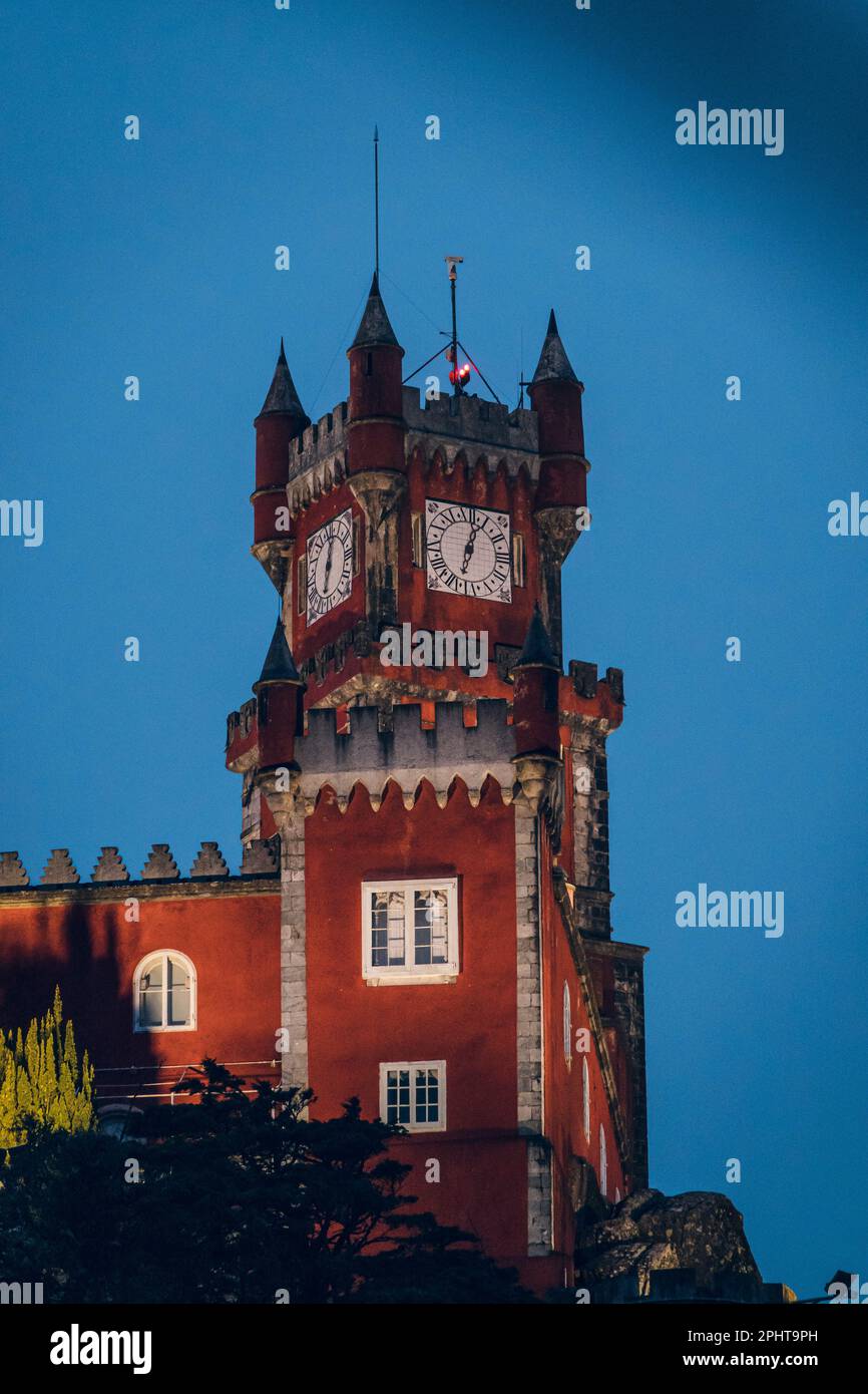 Night image of the Pena National Palace in Sintra, Portugal Stock Photo ...