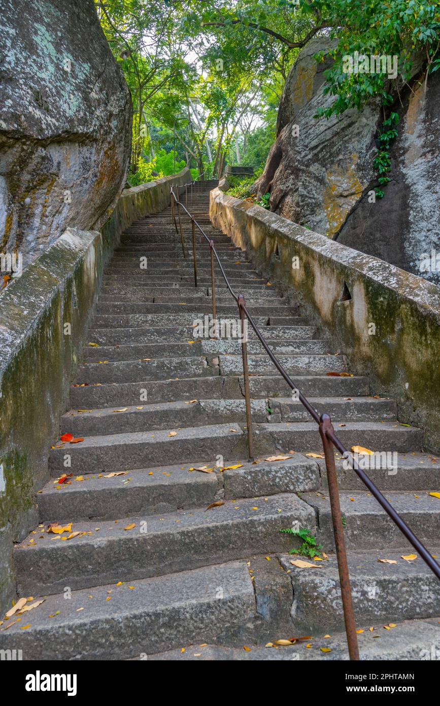 Rock-carved staircase at Mulkirigala rock temples at Sri Lanka Stock ...