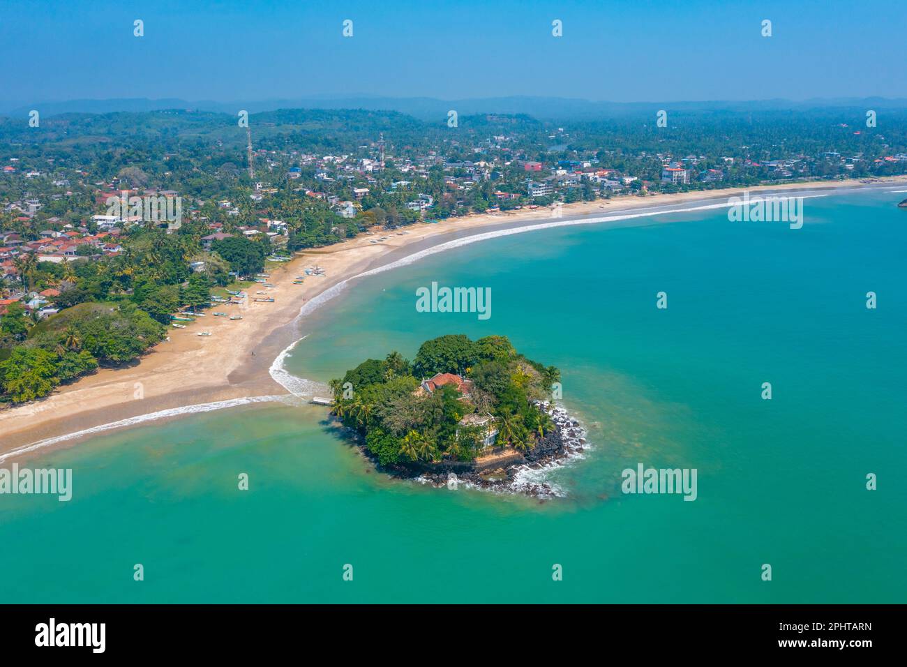 Aerial view of Taprobane island and Weligama beach at Sri Lanka Stock ...