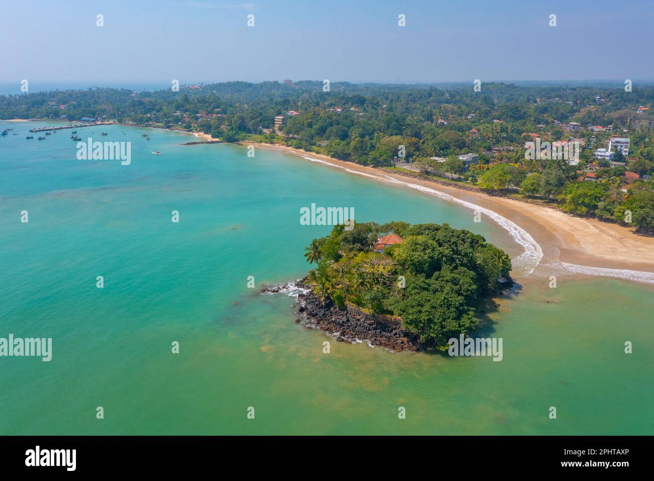 Aerial view of Taprobane island and Weligama beach at Sri Lanka Stock ...
