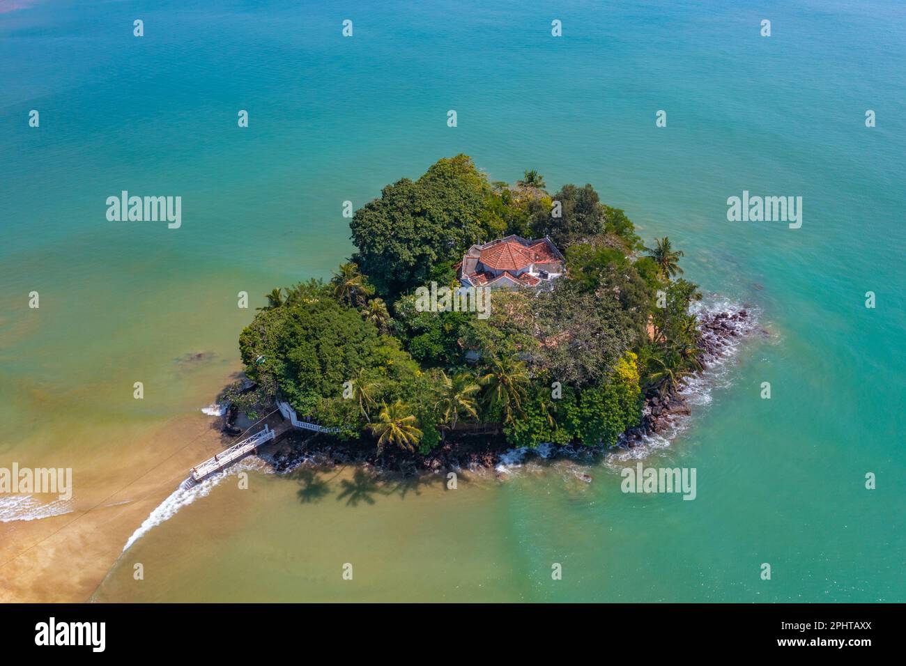 Aerial view of Taprobane island and Weligama beach at Sri Lanka Stock ...