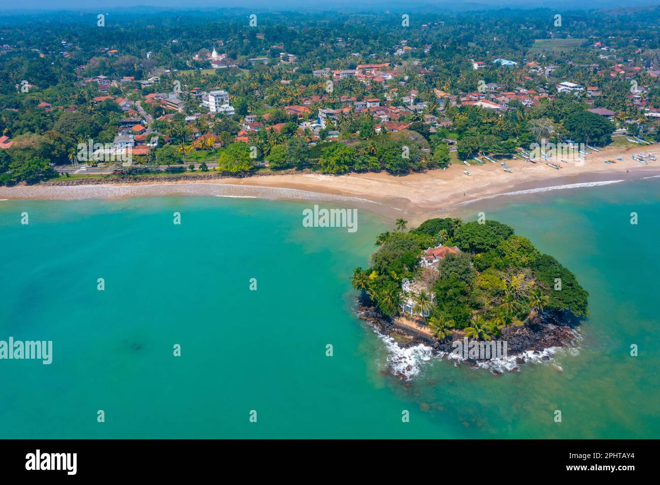 Aerial view of Taprobane island and Weligama beach at Sri Lanka Stock ...