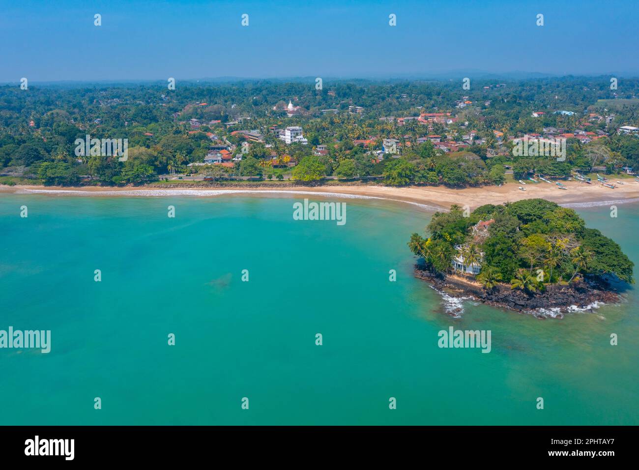 Aerial view of Taprobane island and Weligama beach at Sri Lanka Stock ...