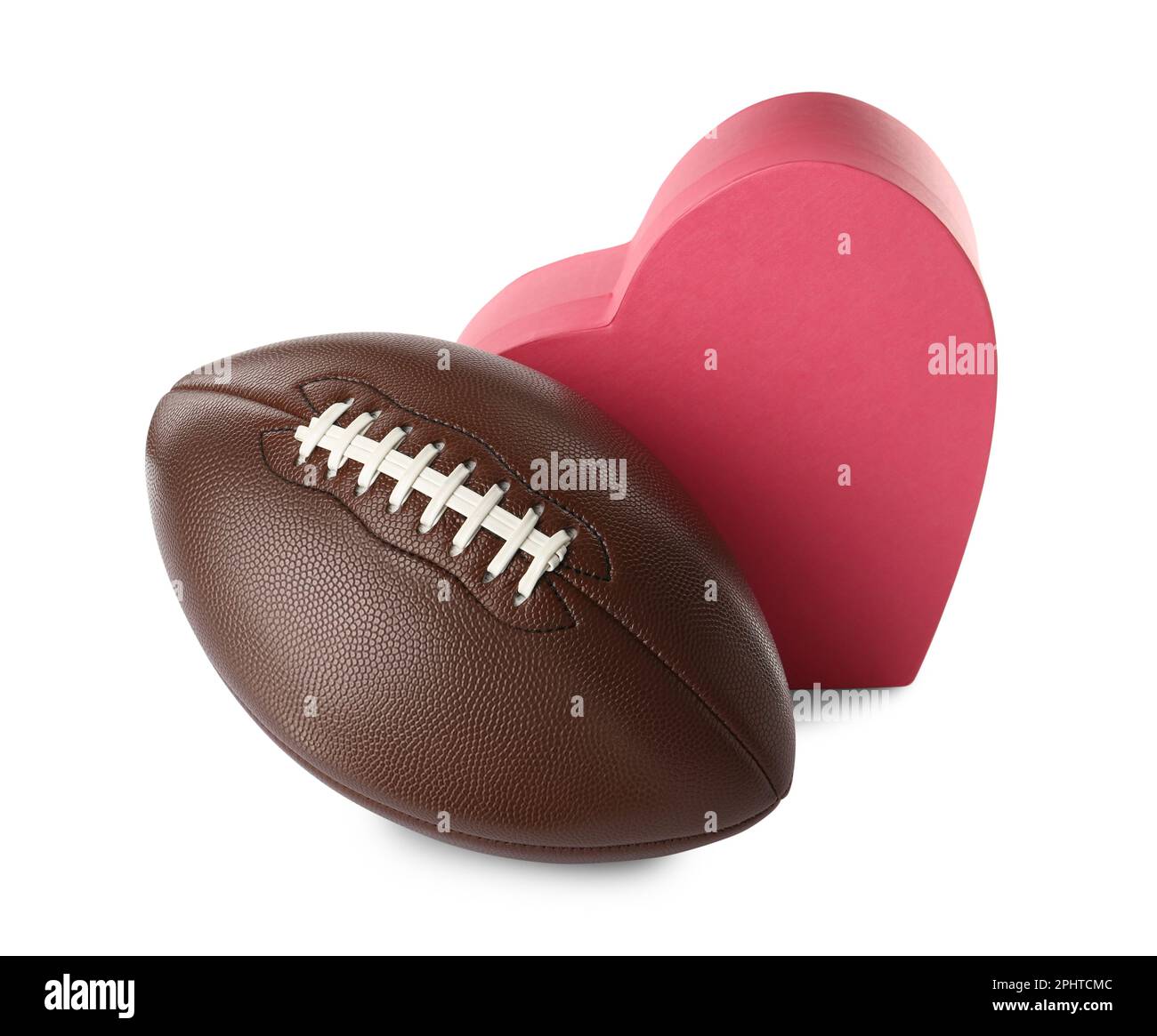 American football ball and heart box on white background Stock Photo ...
