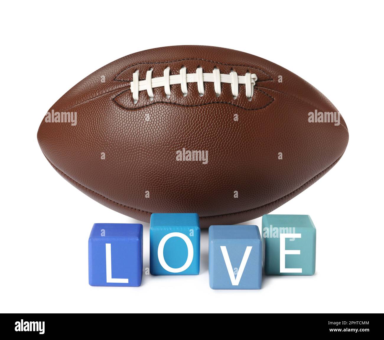 American football ball and cubes with word Love on white background ...
