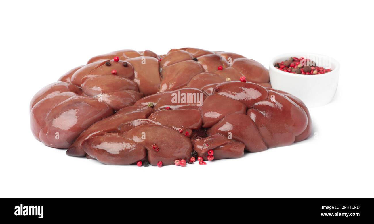 Fresh raw kidney meat with peppercorns on white background Stock Photo ...