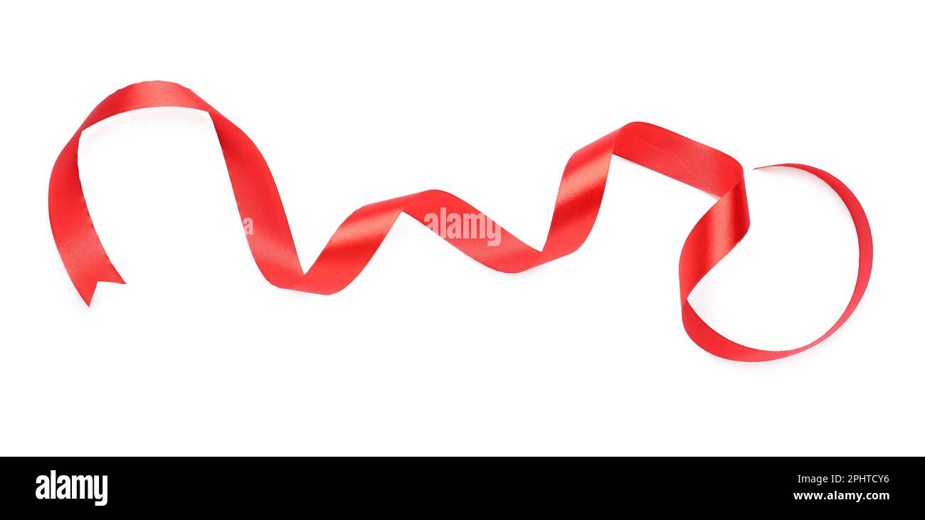 Beautiful red ribbon isolated on white, top view Stock Photo - Alamy