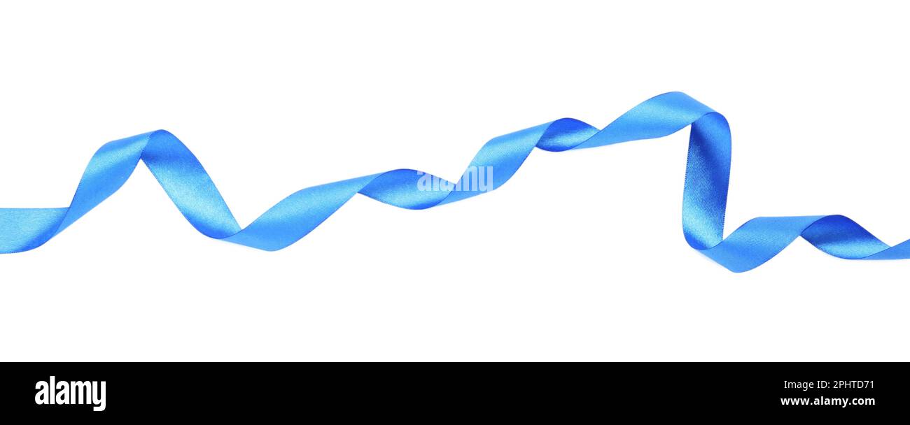 Beautiful blue ribbon isolated on white, top view Stock Photo - Alamy