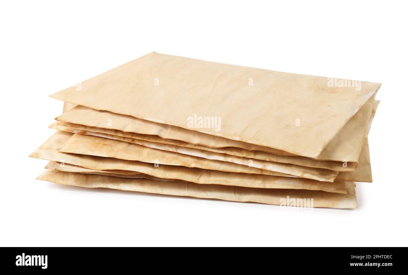 Stack of old letters on white background Stock Photo - Alamy