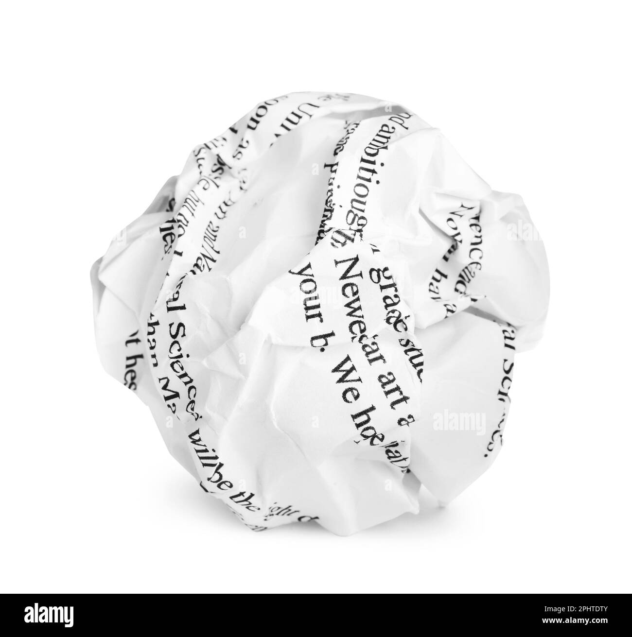Crumpled sheet of paper with printed text isolated on white Stock Photo ...