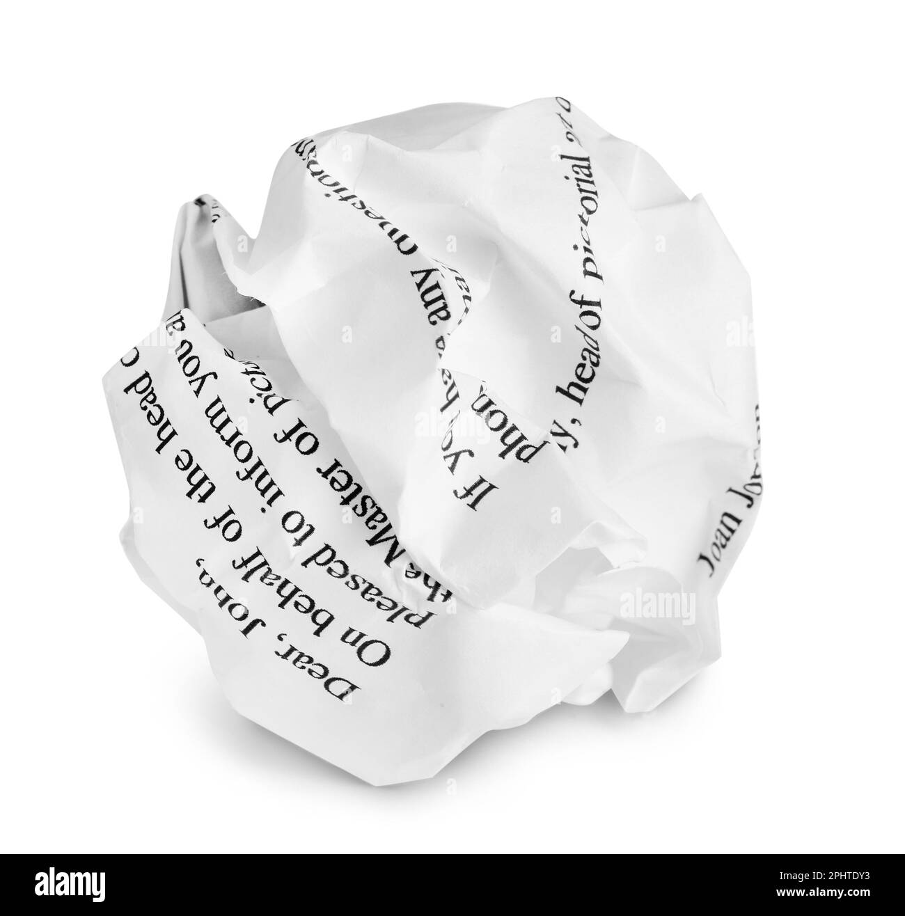 Crumpled sheet of paper with printed text isolated on white Stock Photo ...