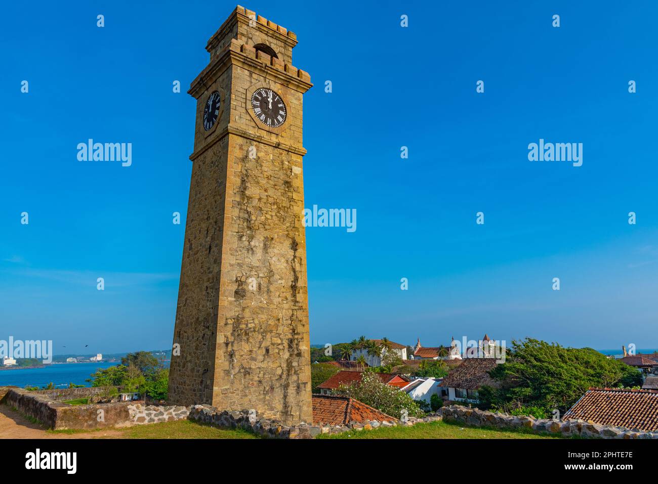 Galle fort clock tower looking over military bastions, Sri Lanka Stock ...