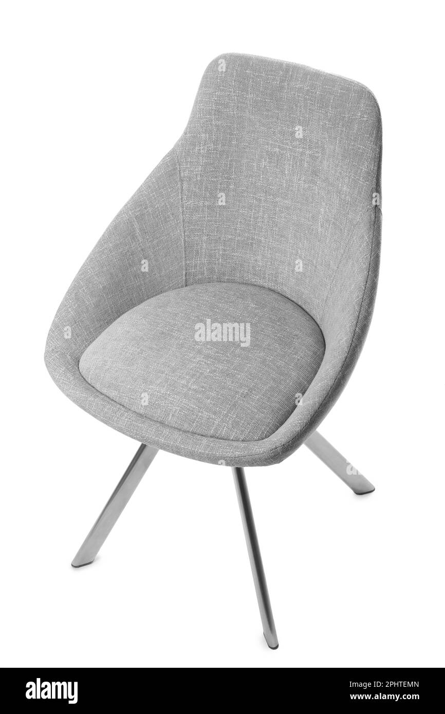 Stylish comfortable light grey chair isolated on white Stock Photo - Alamy