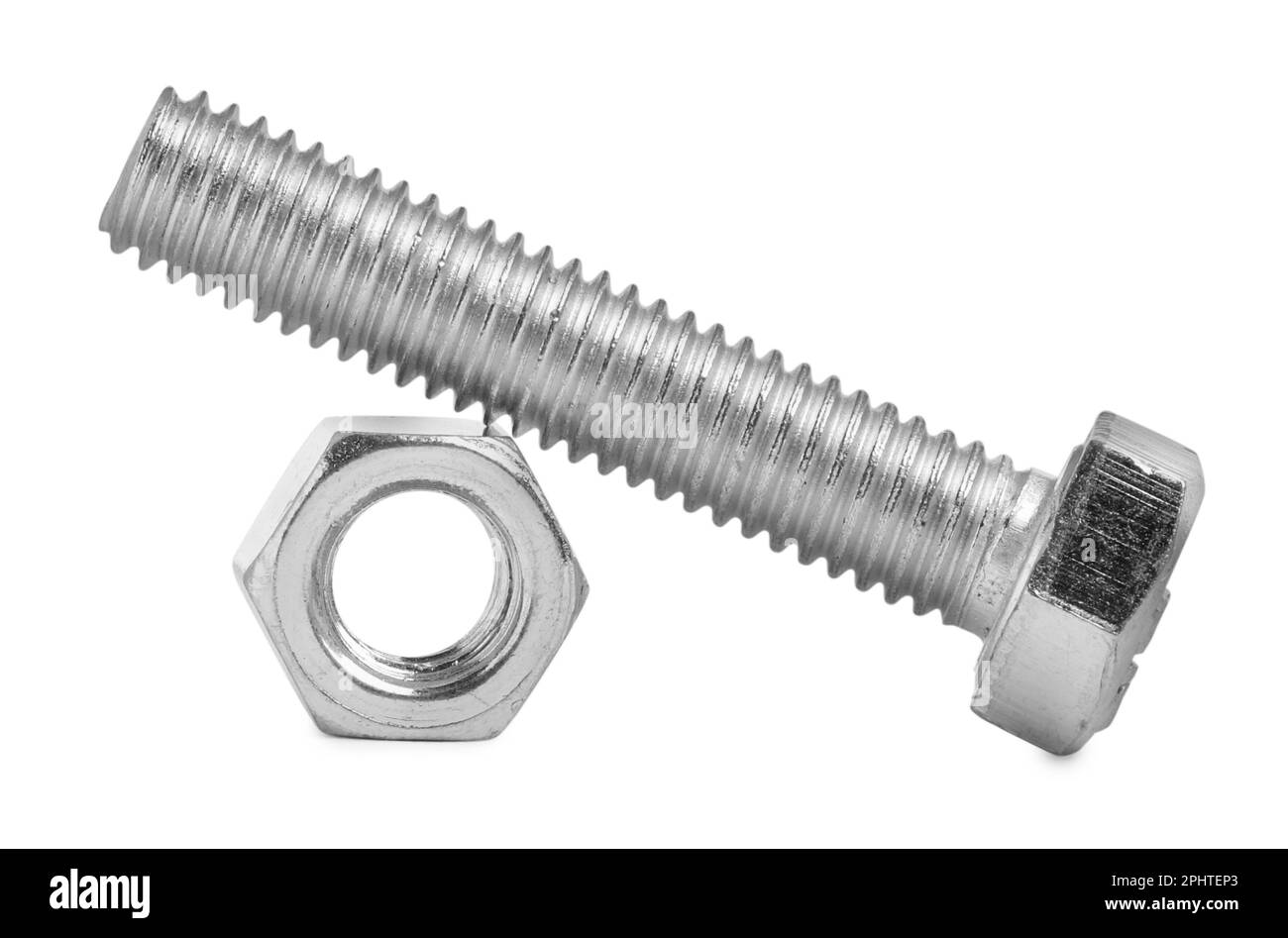 Metal hex bolt with nut isolated on white Stock Photo - Alamy