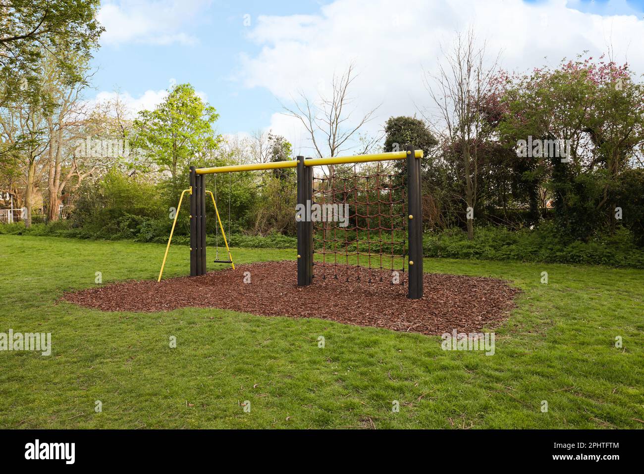 Beautiful green park with playground. Outdoor recreation Stock Photo ...