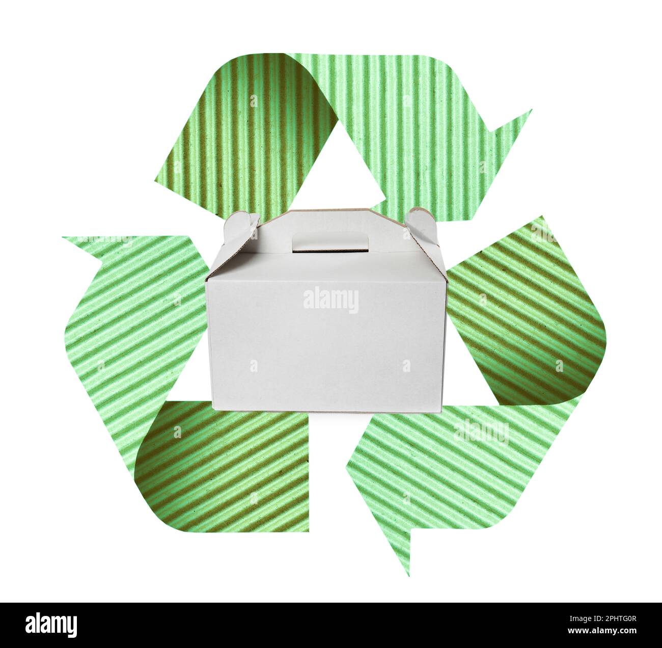 Cardboard box and recycling symbol on white background Stock Photo - Alamy
