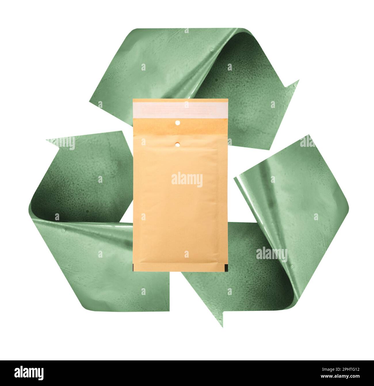 Kraft paper envelope and recycling symbol on white background Stock ...