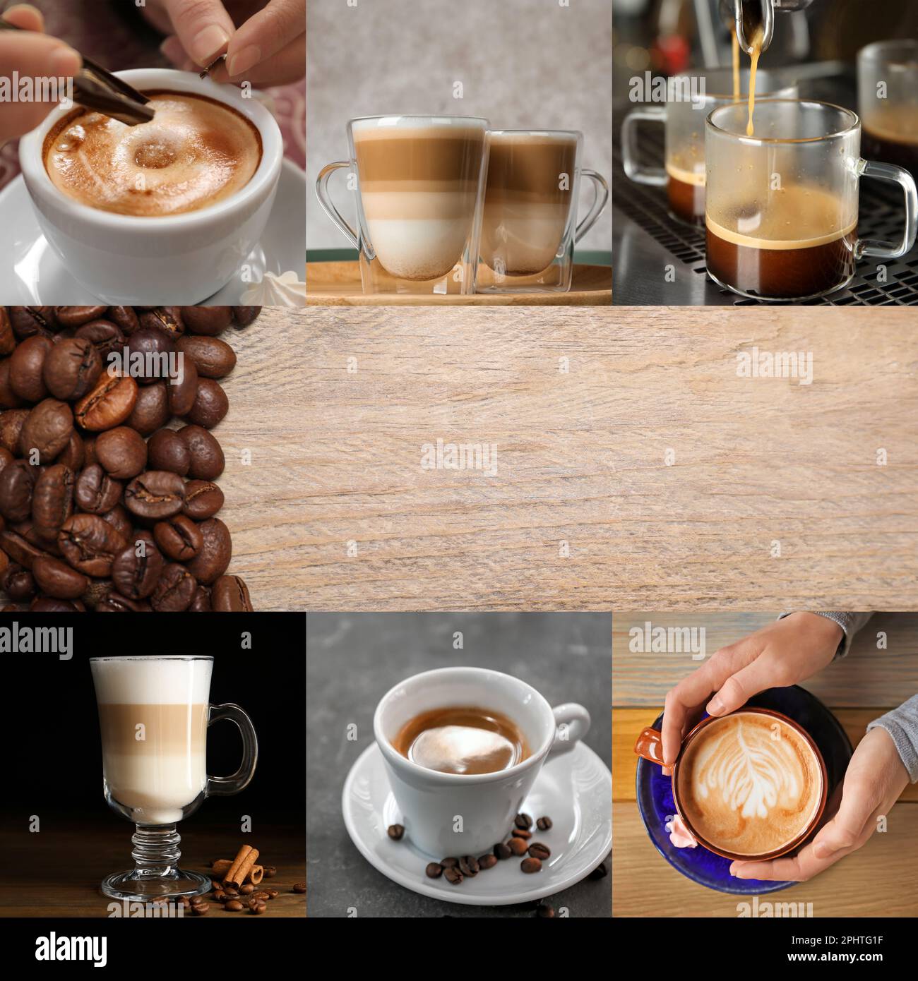 Beautiful collage with different photos of aromatic coffee beans. Space ...