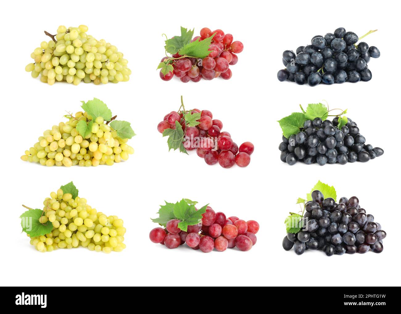 Set with different fresh ripe grapes on white background Stock Photo ...