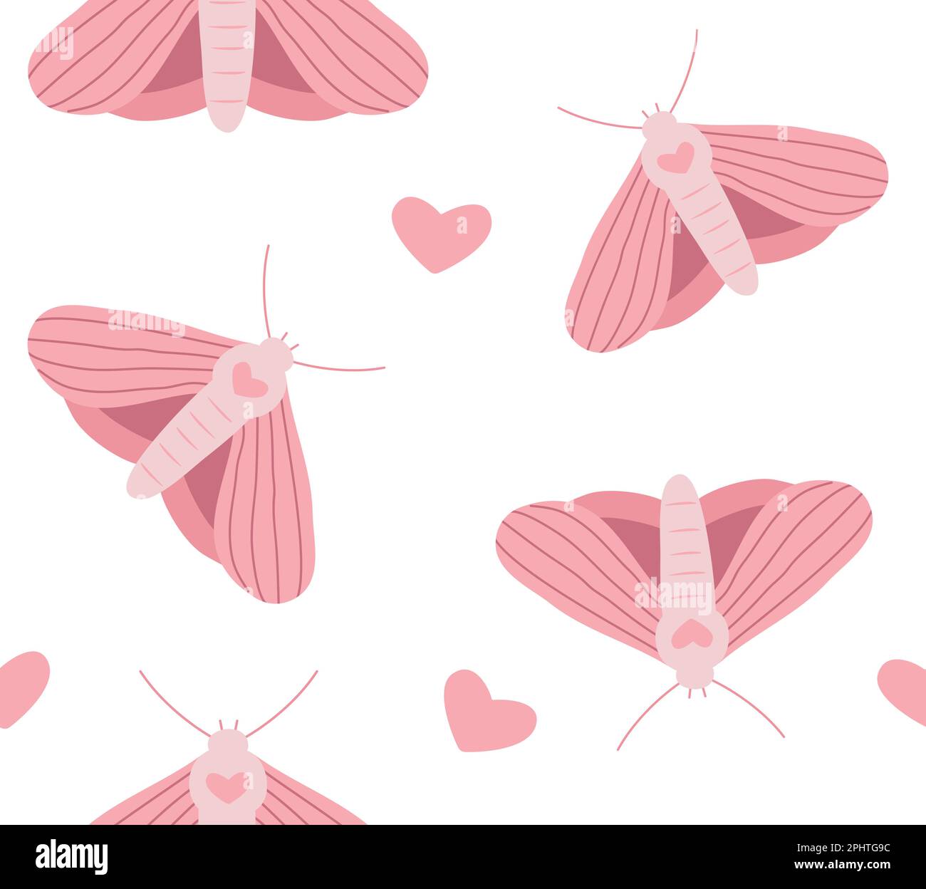 Vector seamless pattern of flat hand drawn pink moth isolated on white ...