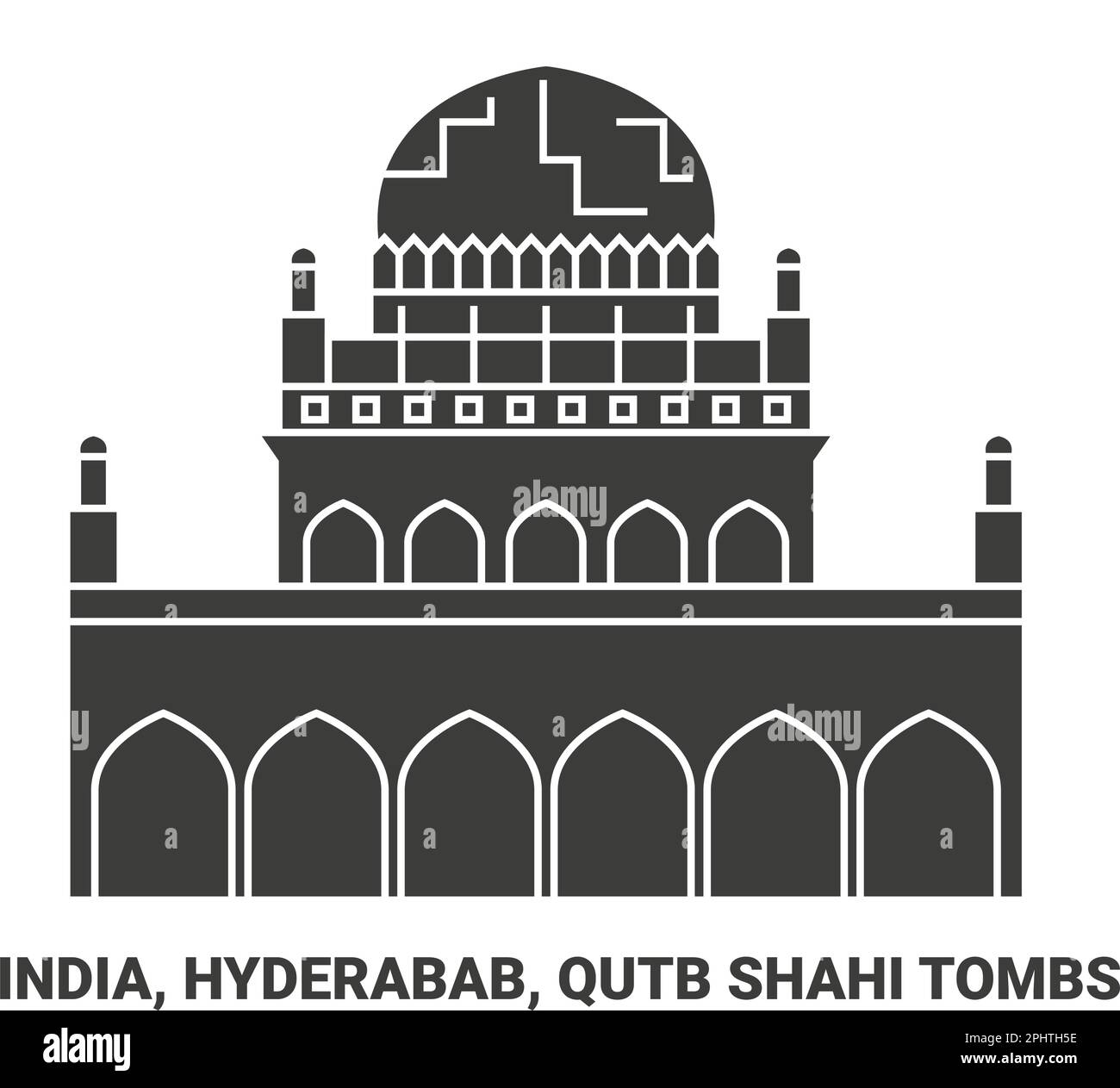 India, Hyderabab, Qutb Shahi Tombs travel landmark vector illustration ...