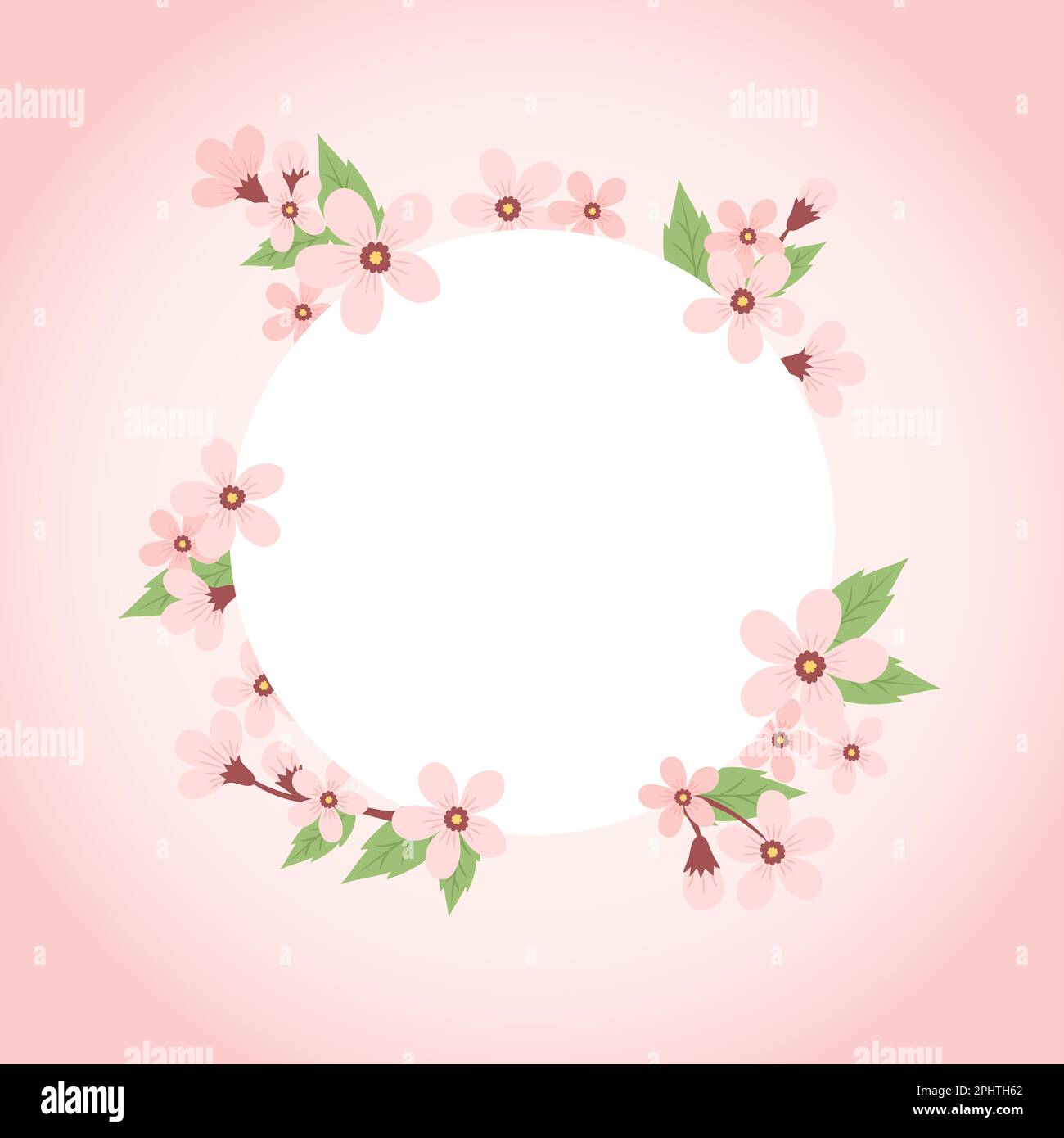 Cherry blossom circular frame. Spring vector template with copy space ...