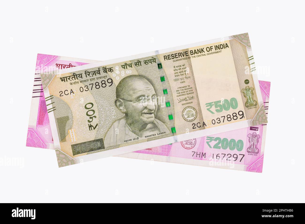 Top view of indian currency note isolated on white background with ...