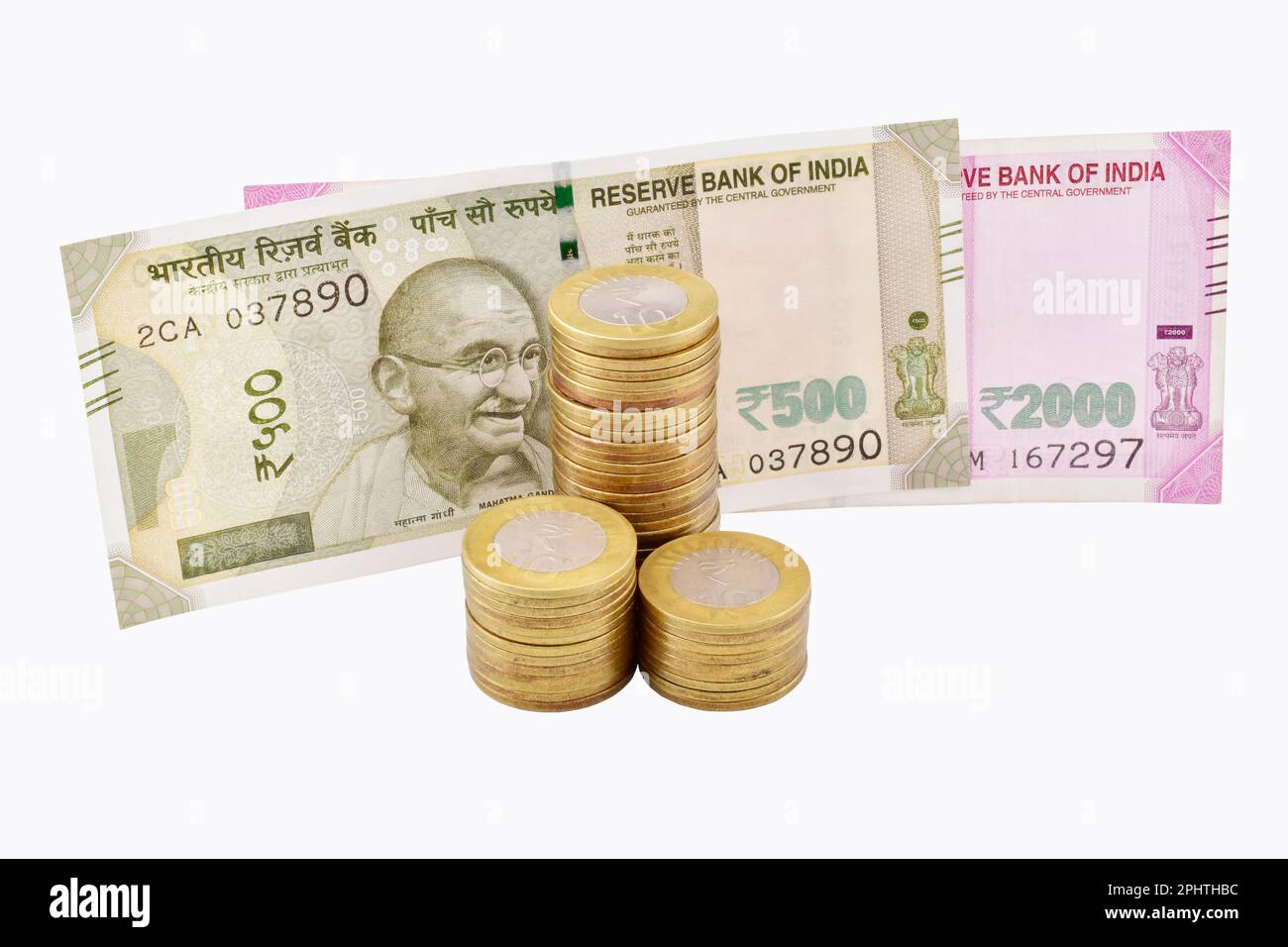 Closeup of indian currency isolated on white background with clipping ...