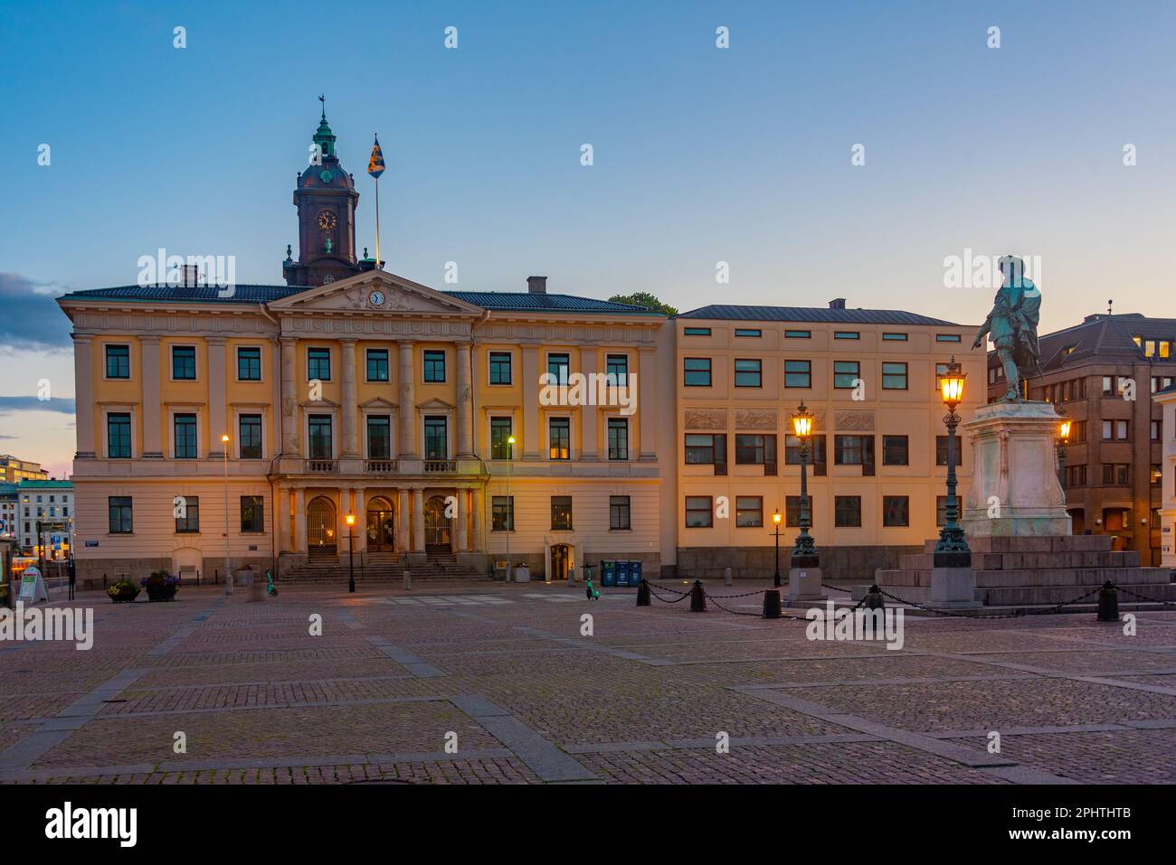 Sunset view of the gustav adolf square in Goteborg, Sweden Stock Photo ...