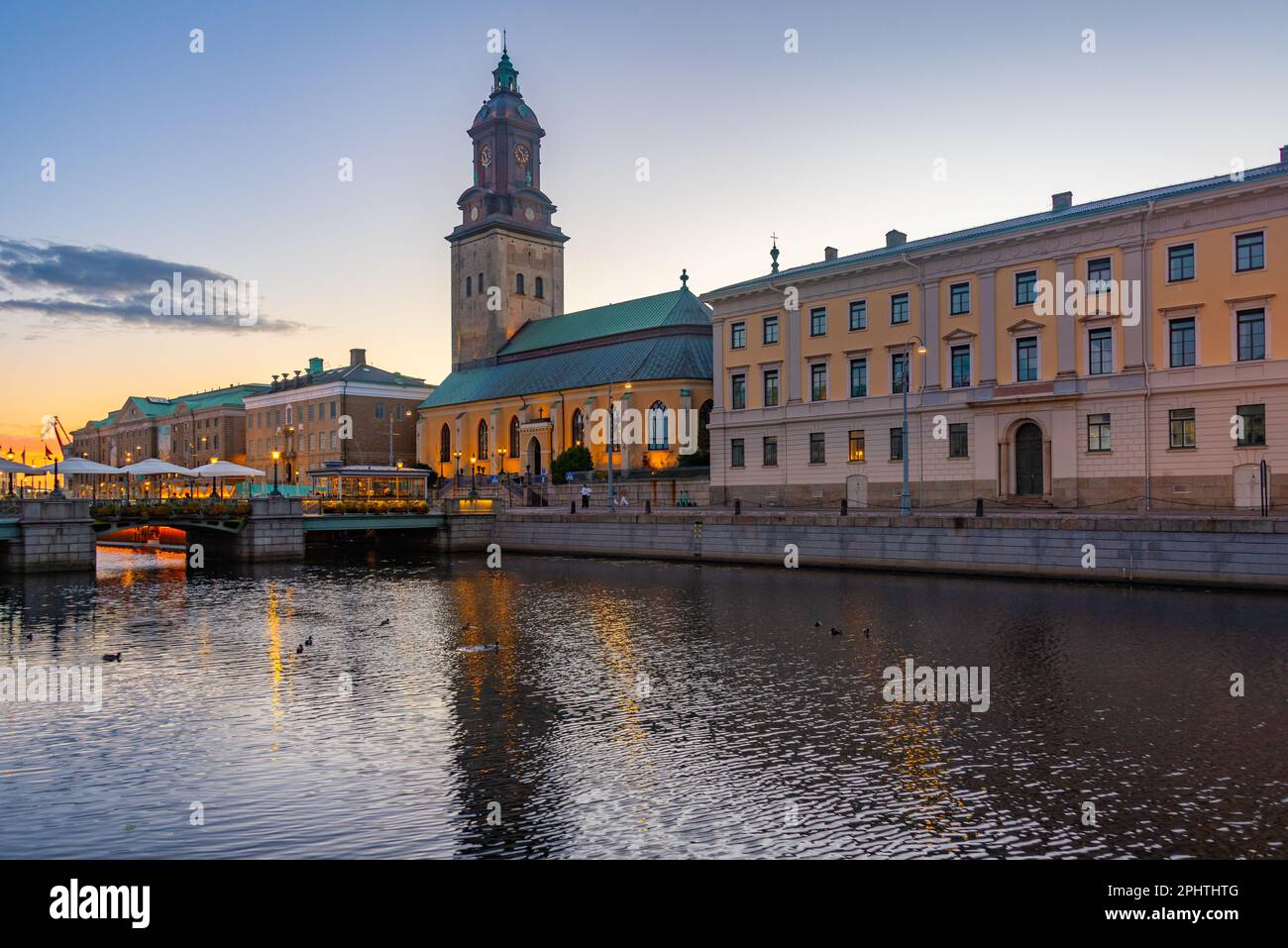 Sunset view of the Goteborg city museum and Christinae church, Sweden ...