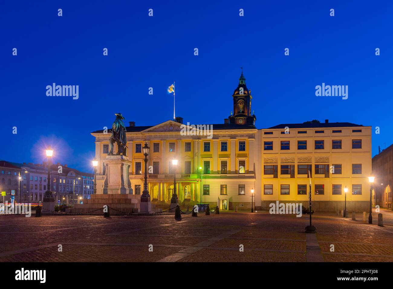 Sunset view of the gustav adolf square in Goteborg, Sweden Stock Photo ...