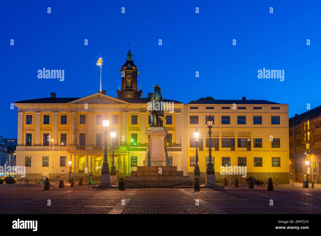 Sunset view of the gustav adolf square in Goteborg, Sweden Stock Photo ...