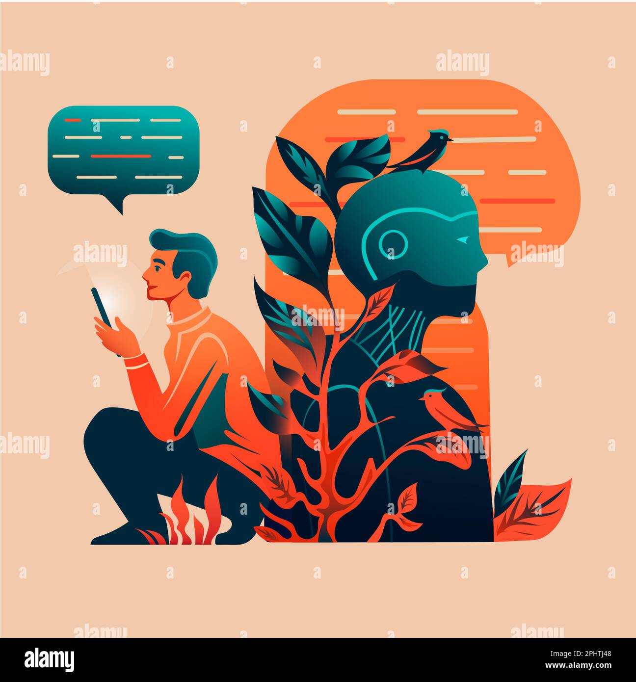 Man communicating with robot. man communicating with artificial ...