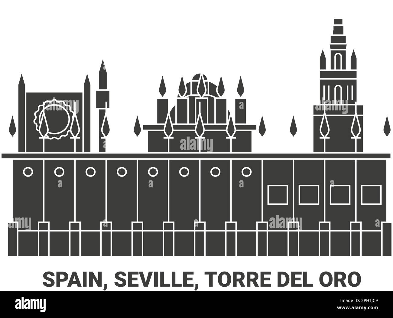 Spain, Seville, Torre Del Oro, travel landmark vector illustration ...