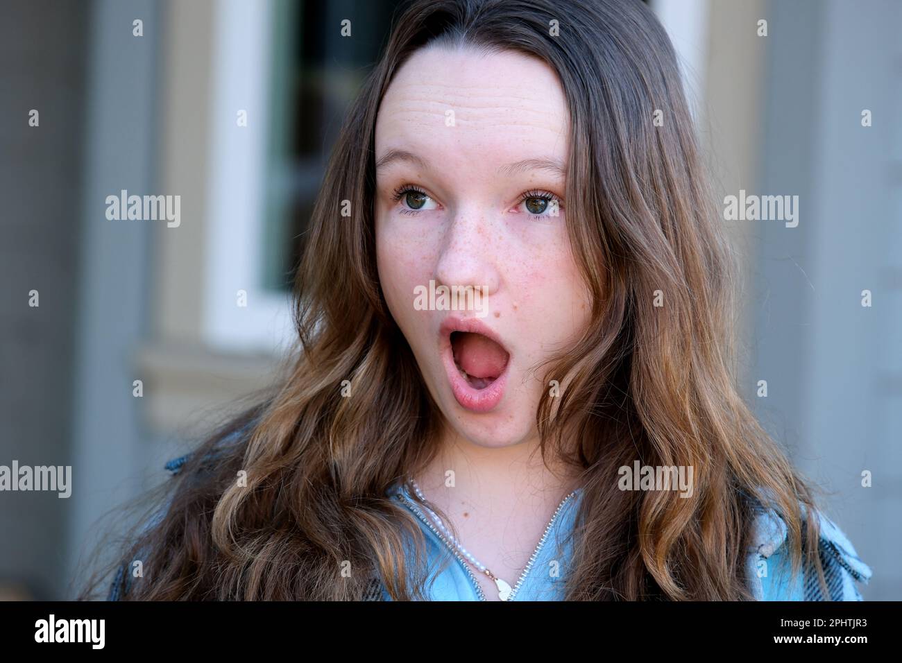 Beautiful Girl Gets Surprised When Look At Copy Space Surprised Happy