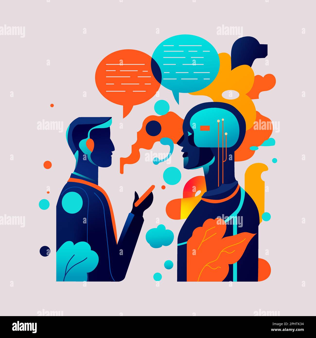 Man communicating with robot. man communicating with artificial ...