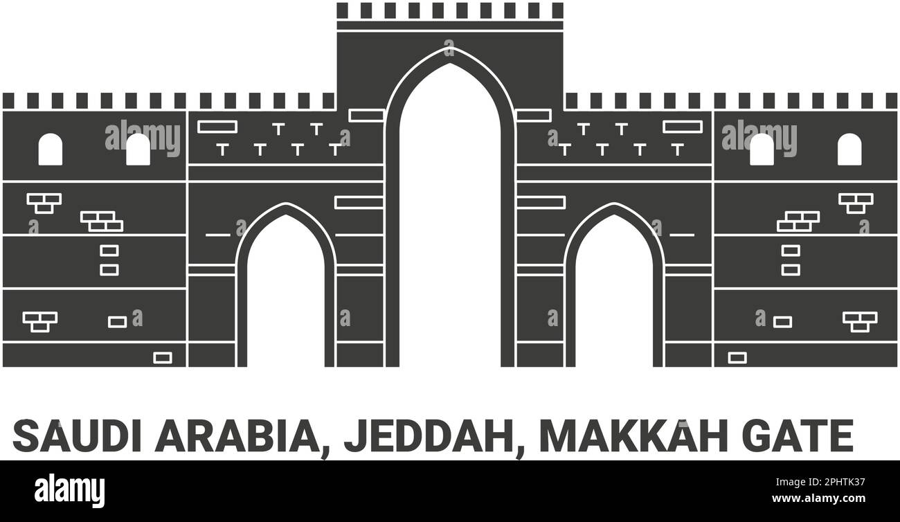 Saudi Arabia, Jeddah, Makkah Gate, travel landmark vector illustration ...