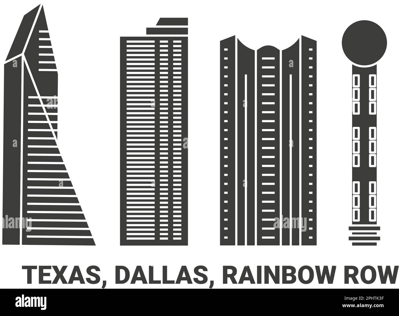 United States, Texas, Dallas, Rainbow Row, travel landmark vector ...
