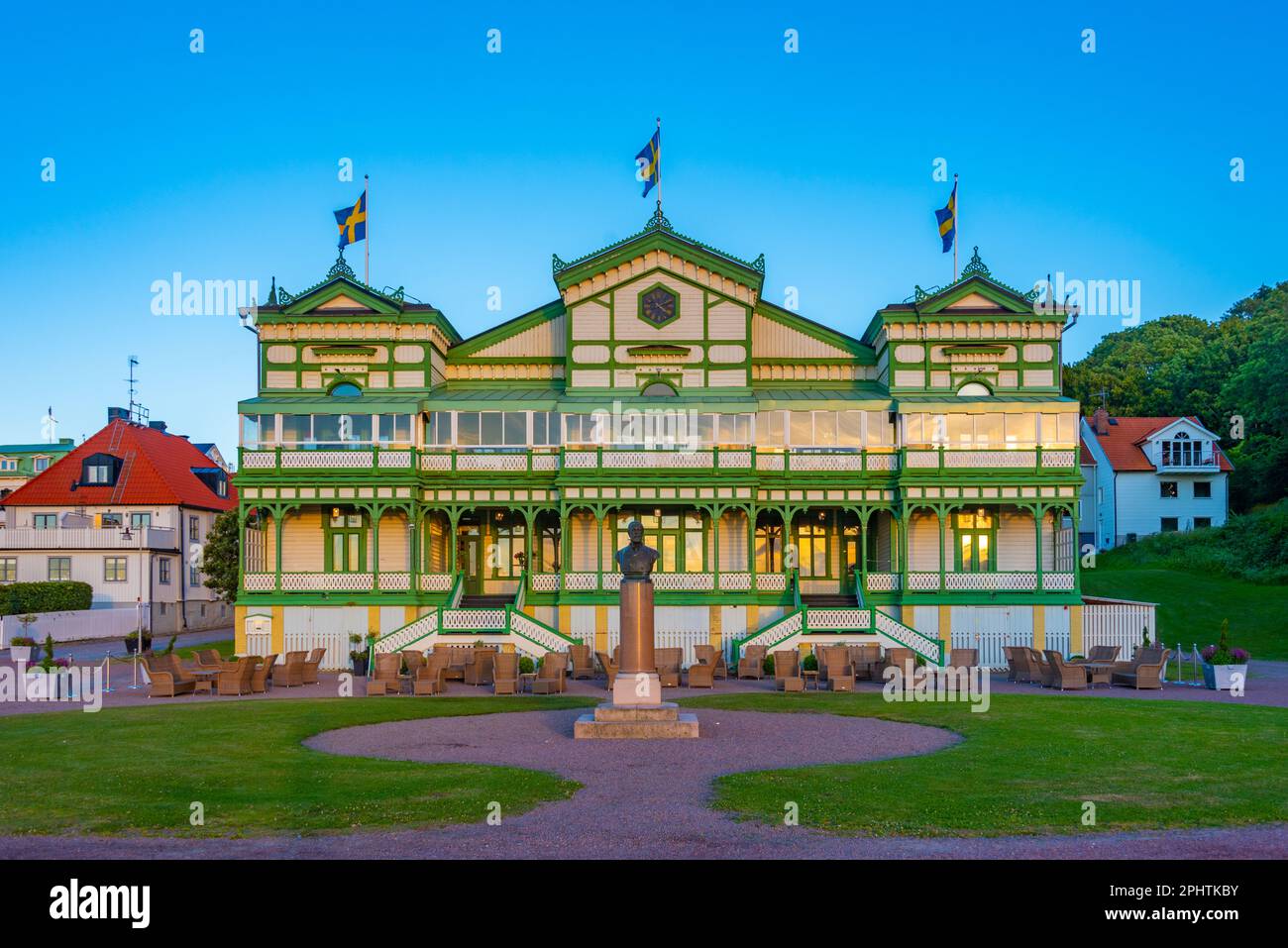 Sunset view of Societetshuset building in Marstrand Stock Photo - Alamy